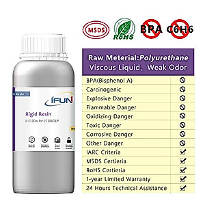 IFUN 3D Printer Rigid Resin- Low Odor Standard- 405nm UV-Curing Photopolymer Resin for LCD DLP 3D Printing White 500ml