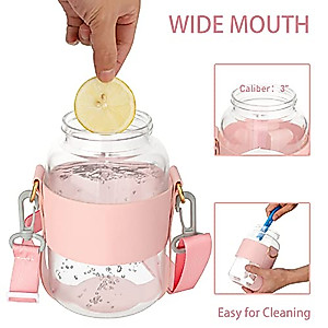 Sursip 42 oz Glass Water Bottle - Aesthetic Water Bottle with Straw/Lid/Handle/Sleeve - Reusable Sport Clear Glass Drinking Bottle for Daily, Workout, Outdoors, School, Work - Khaki