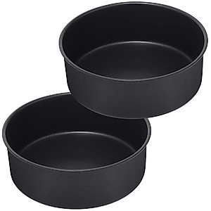 TeamFar 8 x 3 Inch Cake Pan Set, 2 PCS Stainless Steel Black Non-Stick Coating Baking Round Cake Pan for Birthday Wedding Layer Cakes, Non-Toxic & Anti-Rust, One-Piece Design & Heavy Duty