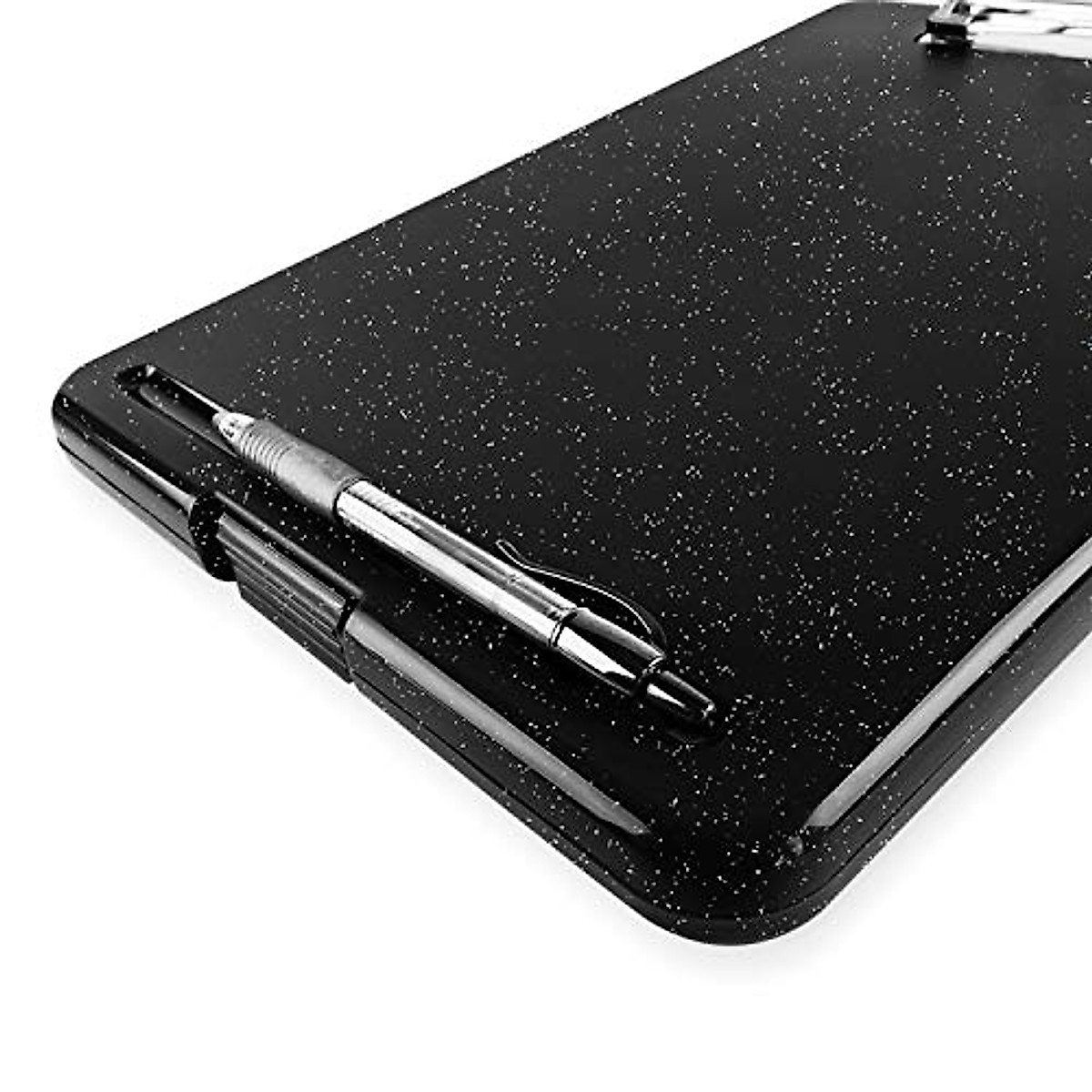 Slim Plastic Nursing RN Style Coaches Clipboard with Open Foldable Storage, Classroom Teacher College Size (9.5" x 13.5") (Black White Splatter)