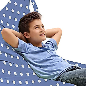 Ambesonne Retro Lounger Chair Bag, White Polka Dots on Blue Background Romantic Classical Vintage Style Pattern, High Capacity Storage with Handle Container, Lounger Size, Violet Blue White