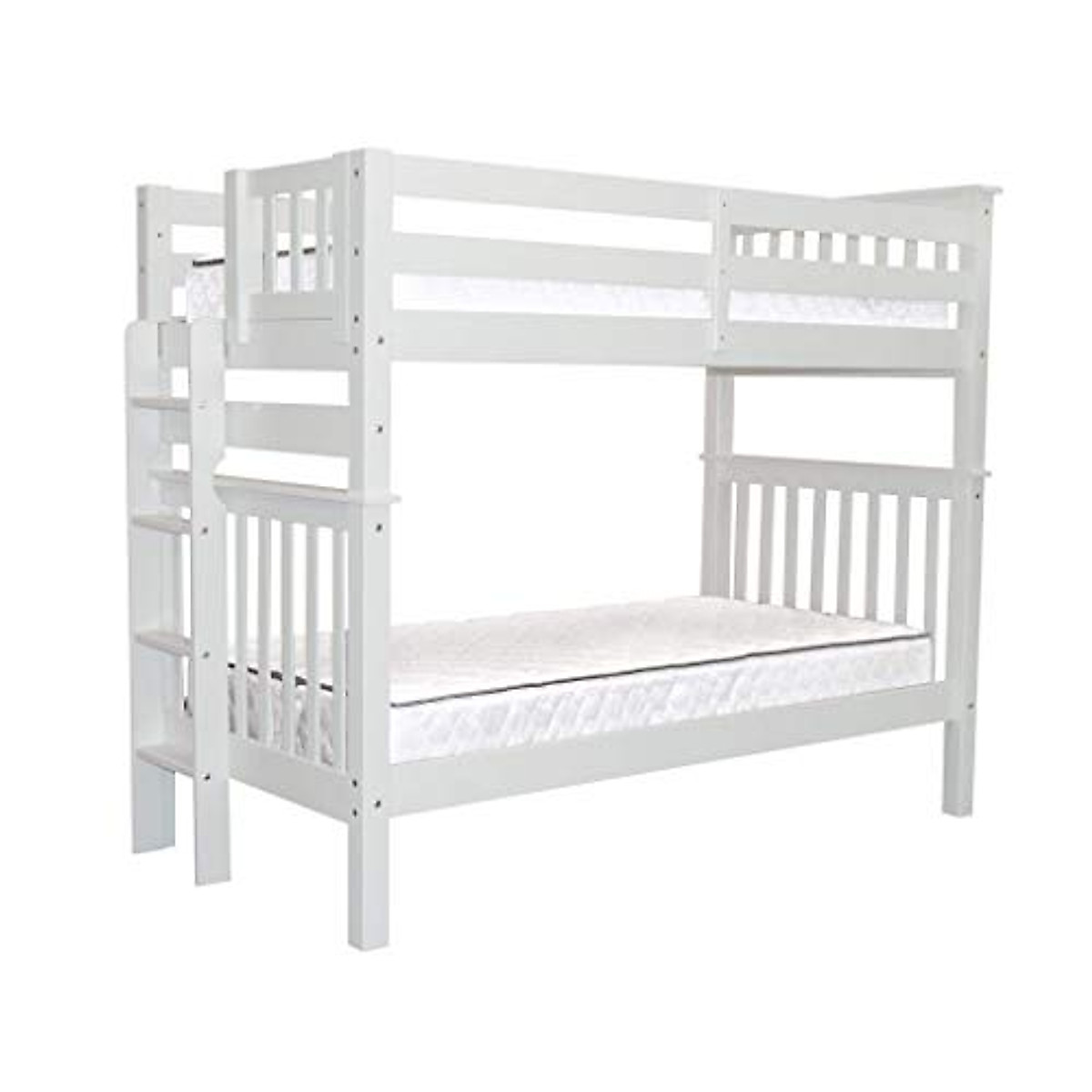 Bedz King Tall Bunk Beds Twin over Twin Mission Style with End Ladder, White