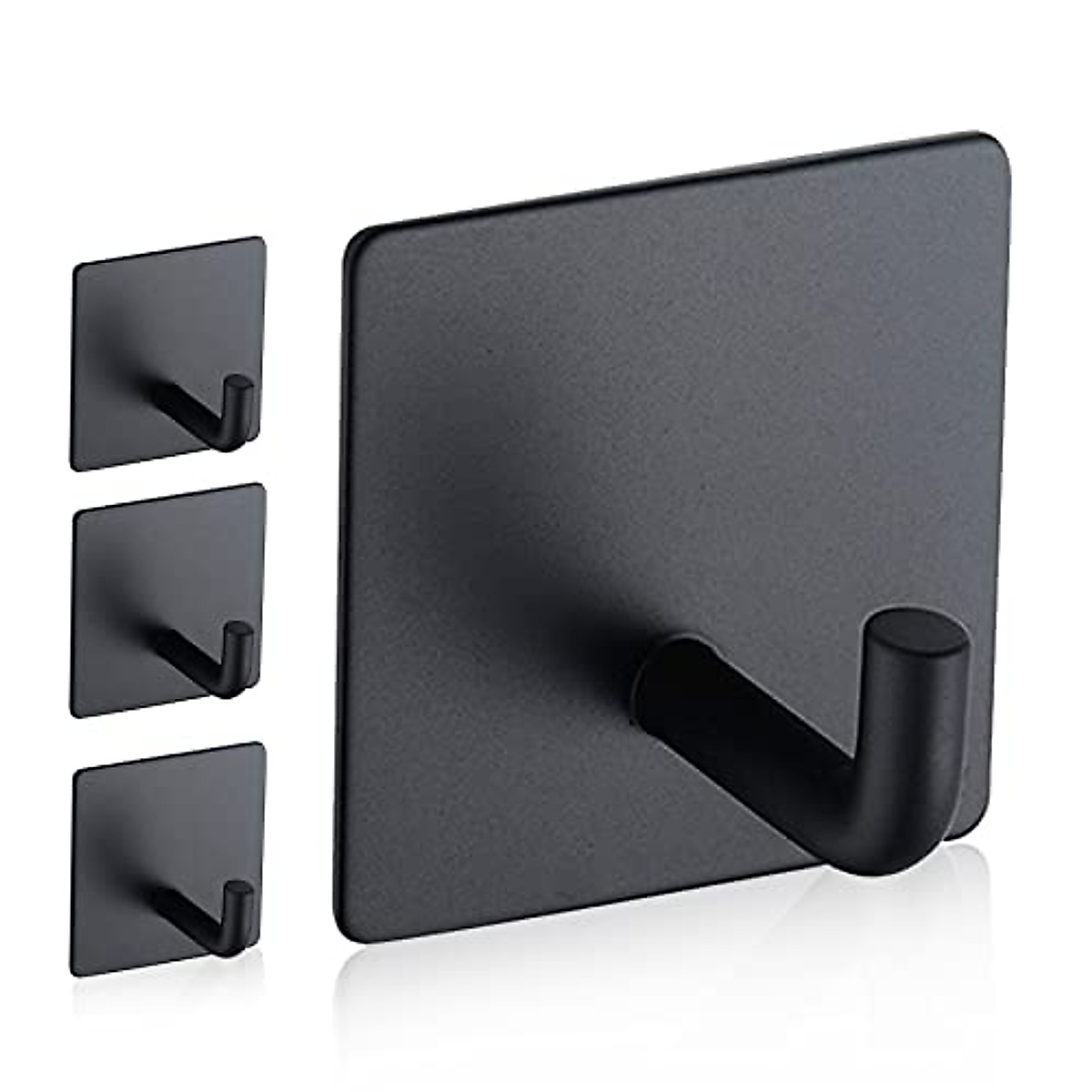 Self Adhesive Hook, Waterproof in Shower Hooks for Hanging Loofah, Towels, Clothes, Robes for Bathroom Stainless Steel Removable Adhesive Wall Hook Heavy Duty Stick on Hooks 4 Pcs (Black 4 PCS)