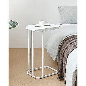 KJGKK C Shaped End Table, 26.6 inches High Side Table for Couch Sofa Bed, Tv Tray, for Living Room, Bedroom, Small Spaces, Metal Frame, White