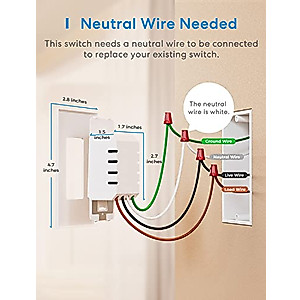 meross Smart Light Switch Compatible with Alexa, Google Assistant and SmartThings, Needs Neutral Wire, Single Pole WiFi Wall Switch, Remote Control, Schedules, No Hub Needed, 2.4G Only, 4 Pack