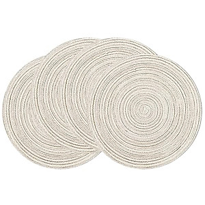 SHACOS Round Braided Placemats Set of 4 Washable Table Placemats Cotton Polyester Place Mats 15 inch Circle Table Mats for Holiday Party (Ivory, 4)