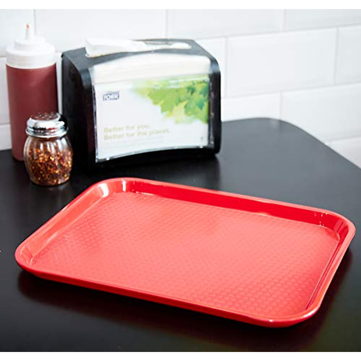 Fast Food Tray 10 x 14 Red Rectangular Polypropylene Serving Tray for Cafeteria, Diner, Restaurant, Food Courts