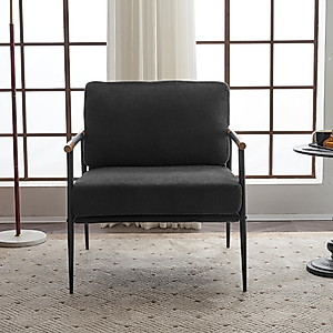 Penifun Modern Chic Accent Metal Frame, Upholstered Chenille Living Room Chairs with Removable Seat & Back Cushion, Comfy Leisure Lounge Reading Side Armchair for Bedroom, Black