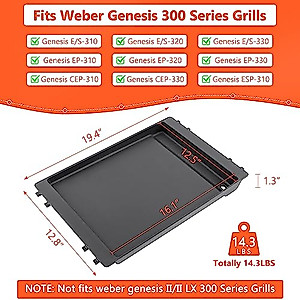QuliMetal 7566 Grill Griddle for Weber Genesis 300 Series Gas Grills - Cast Iron Griddle Replacement Parts for Genesis E-310 E-320 E-330 S-310 S-320 S-330 EP-310 EP-320 EP-330 CEP-310 CEP-330 ESP-310