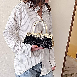 UMREN Women's Evening Handbags Vintage Beaded Sequin Design Large Clutch Purse for Wedding Bridal (One Size, Black)