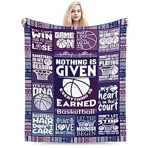Homieblanket Basketball Blanket for Boys Girls, Cool Basketball Themed Design Printed Purple Throw Blankets for Kids Lap, Chair Sofa, Soft Fleece Cozy Blanket, 40"x 50"