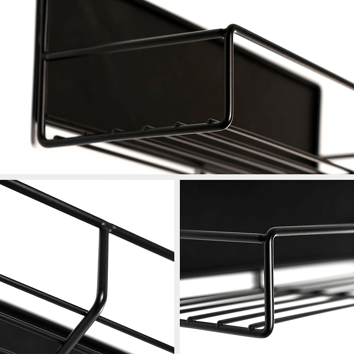 foryoky Strong Magnetic Spice Rack For Refrigerator, Large Size Space Saving Organizer, Durable Shelf for Oven, Fridge - 4 Pack - Iron - Black