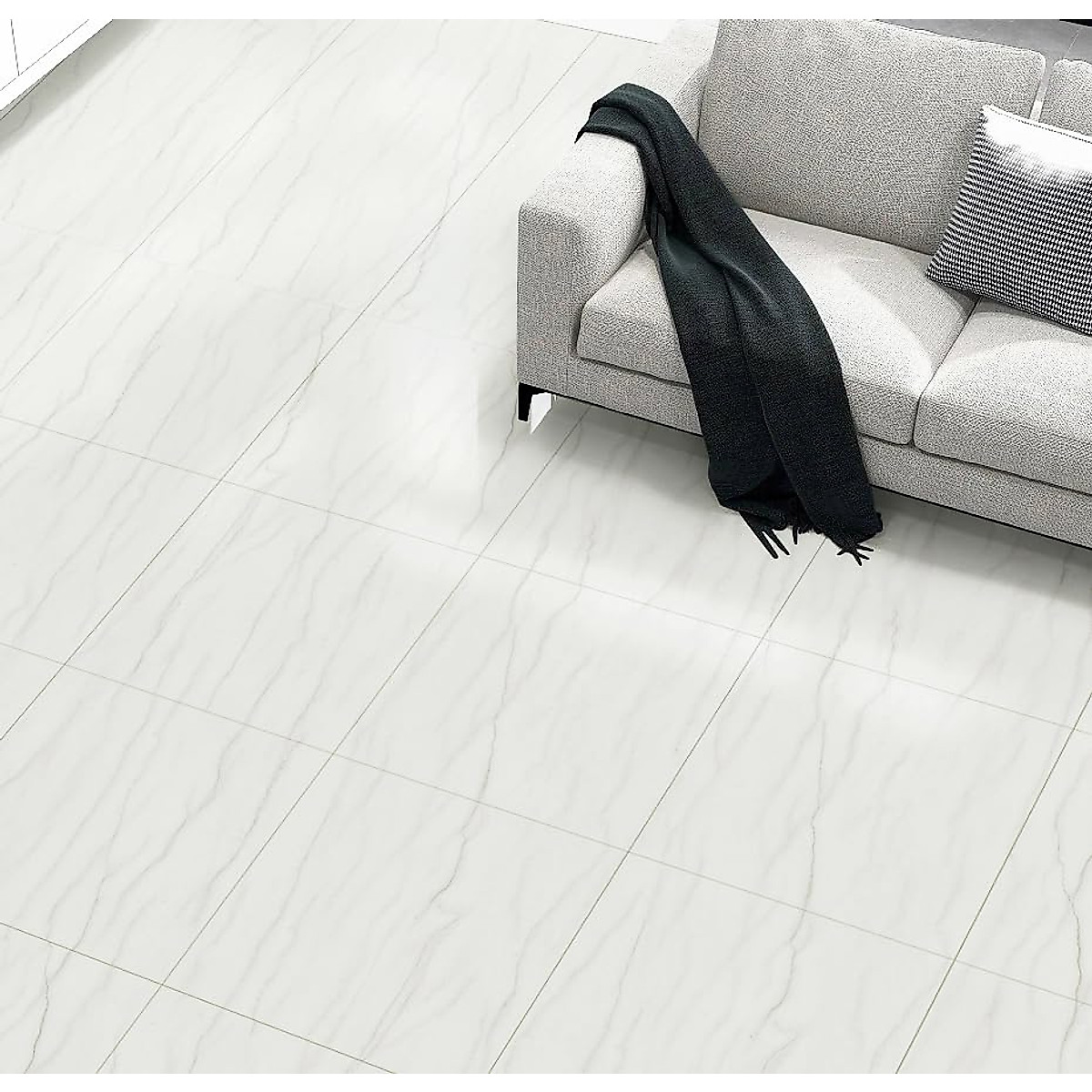 Peel and Stick Floor Tile Vinyl Flooring Peel and Stick Flooring White Marble Self Adhesive Floor Tile for Bathroom and Bedroom Marble Look 12x12 Inch (12 PCS)