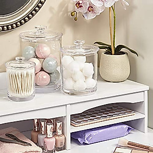 STORi 3-Pack Premium Quality Qtip and Cotton Ball Holders | 15-oz, 30-oz, and 60-oz Clear Plastic Apothecary Jars with Lids | Perfect Containers for Bathroom and Vanity | Set of 3