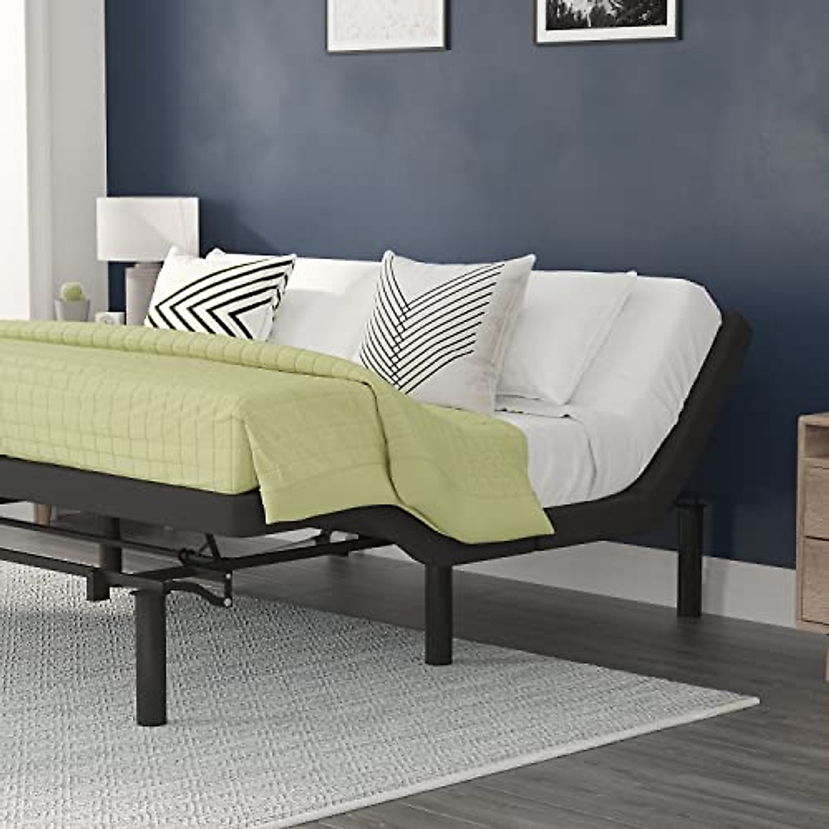 Flash Furniture Selene Adjustable Bed Base-Black Anti-Skid Upholstery-Height Adjustable Legs-Programmable Wireless Remote-Independent Head/Foot Incline-King