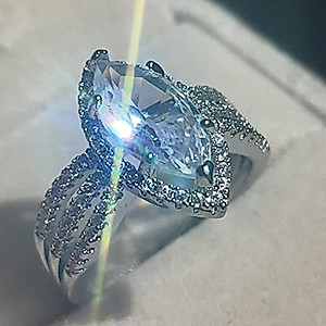 DCFSHEE Fashion Shiny Plated Silver Marquise Cut Cubic Zirconia CZ Halo Wedding Engagement Split Shank Band Ring Set for Women (US Size 8)