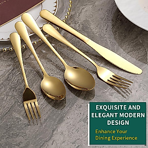 Silverware Set 60 Pieces Service for 12, ReaNea Gold Flatware Set, Titanium Plating Cutlery Set Include Dinner Knives, Dinner Spoons, Dinner Forks, Teaspoons, Salad Forks, Dishwasher Safe