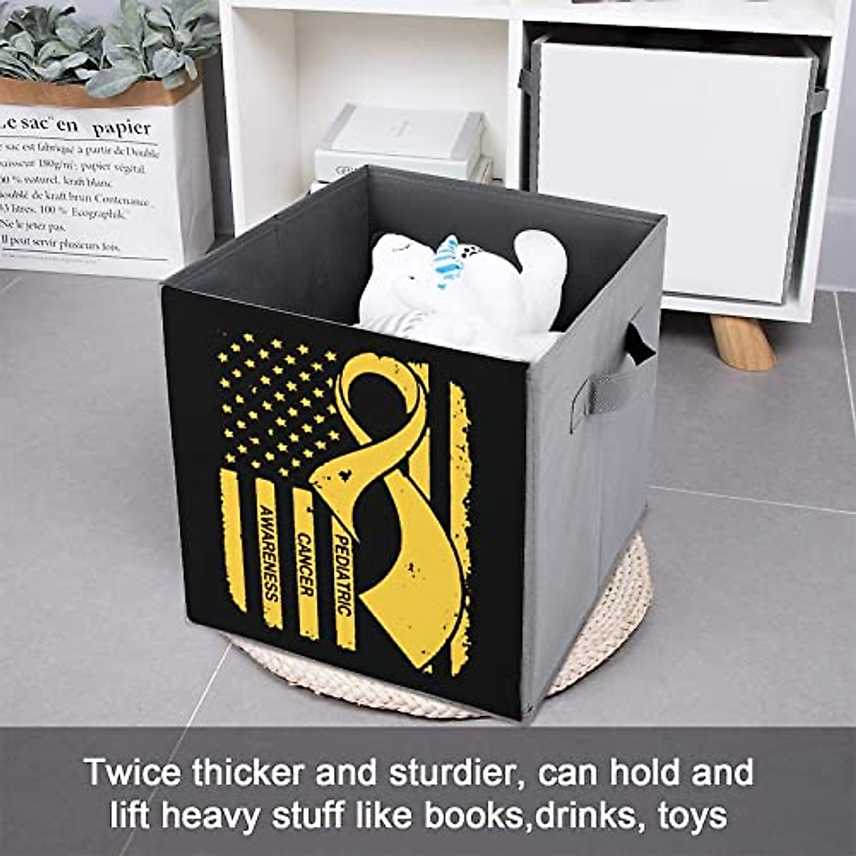 Pediatric Cancer Awareness Flag Large Cubes Storage Bins Collapsible Canvas Storage Box Closet Organizers for Shelves
