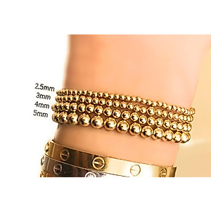 14k Gold Filled Beaded Ball Bracelet, 4mm, Dainty Layering Jewelry, Stacking Stretch Bracelets (6)