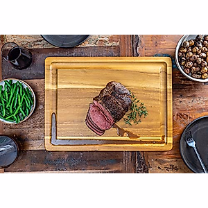 Lipper International 1250 Acacia 1 1/2" Thick Carving Board with Deep Well and Inset Handles for Cutting or Serving Meat, 20" x 15" x 1 1/2"