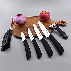 Kitchen Ceramic Knife Set Professional Knife With Sheaths, Super Sharp Rust Proof Stain Resistant (6" Chef Knife, 5" Utility Knife, 4" Fruit Knife, 3" Paring Knife, One Peeler)