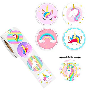 500Pcs Unicorn Stickers Roll in 9 Cute Designs, Motivational Reward Labels Sticker for School, Sealing Cards & Party Decoration (Unicorn)