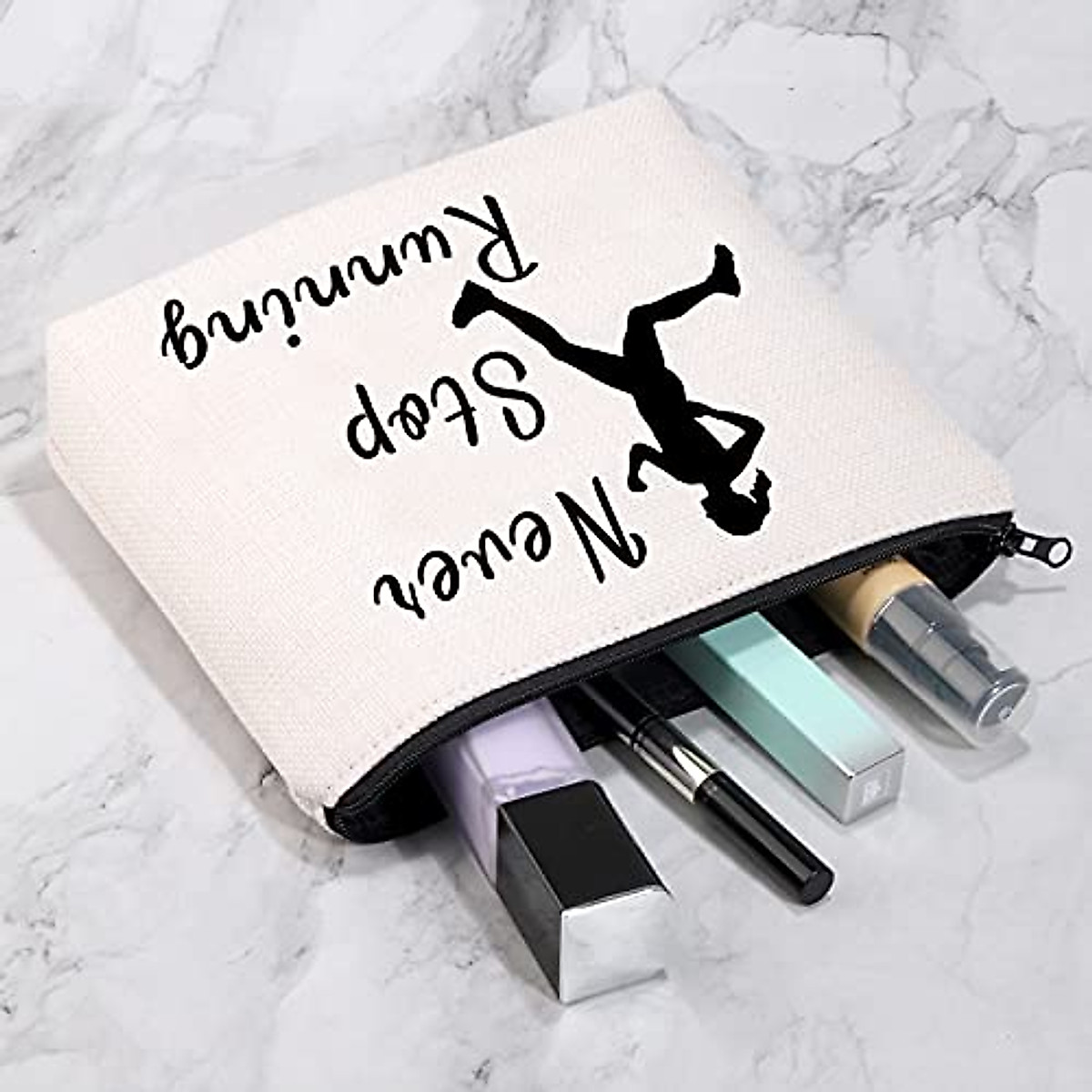 JNIAP Runner Make up Bag Never Stop Running Lover Cosmetic Pouch Zipper Canvas Bag Track Marathon Runner Gifts for Women (Running Bag)