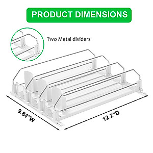 Rula Drink Organizer for Fridge, Self-Pushing Soda Can Dispenser for Mini Refrigerator, Width Adjustable Water Bottle Pusher Glide, White, 3 Rows,12.2” D