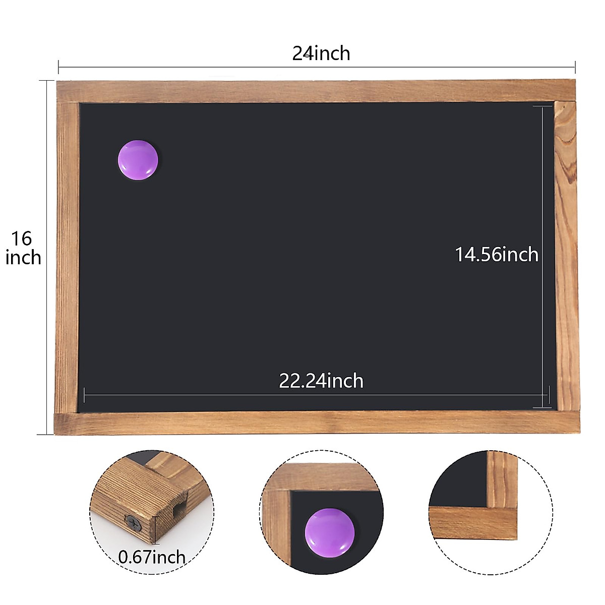 KOOLDE 16" x 24" Magnetic Chalkboard Large Hanging Framed Wall Chalk Board Combination Chalk Board & Bulletin Board Rustic Framed Blackboard for Kids, Home, Office, Restaurant