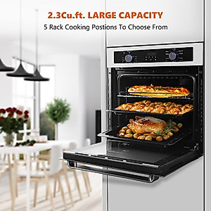 24 Inch Single Wall Oven, ETL Certified,ThermoMate 2.3Cu. Ft. Electric Built-in Oven with 9 Cooking Functions, 360° ROTATING ROTISSERIE, Sensor Touch Control, Stainless Steel