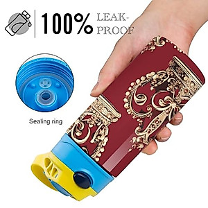 Stainless Steel Water Bottles Red Crown Travel Water Cups with Handle And Silicone Straw Drinking Cup with Leak Proof Lid Thermo Travel Mug for Women Men