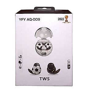 Soccerball Wireless Bluetooth 5.0 Earbuds HIFI Sound Touch Control Shaped and Charging Case Magnetic Necklace, Black and White