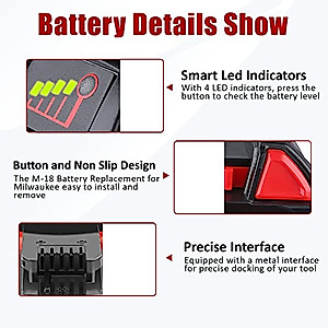 2-Pack 6.5Ah 18V M-18 Battery Replacement for Milwaukee M-18 Battery Compatible with Milwaukee 18V Battery 48-11-1862 48-11-1850 48-11-1840 48-11-1828 48-11-1820 48-11-1815 Cordless Tools Batteries