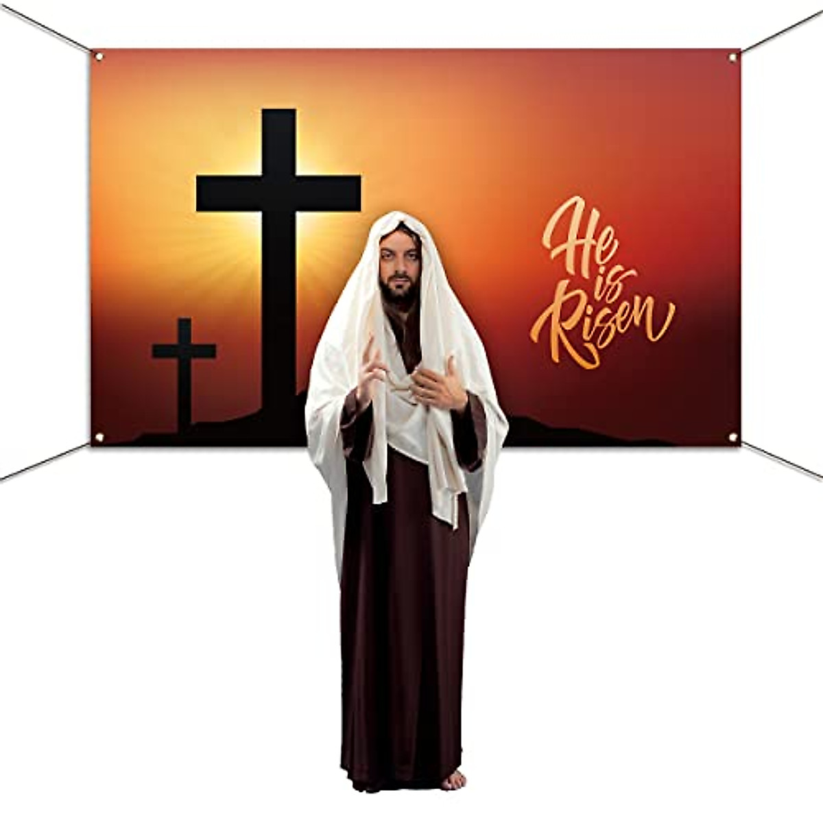 Pudodo He is Risen Backdrop Banner Easter Christian Cross Religious Holiday Party Photography Background Wall Decoration
