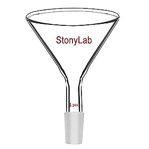 StonyLab Glass Short Stem Powder Funnel with 100 mm Top Outer Dimension and 24/40 Inner Joint Filter Funnel Glass Funnel