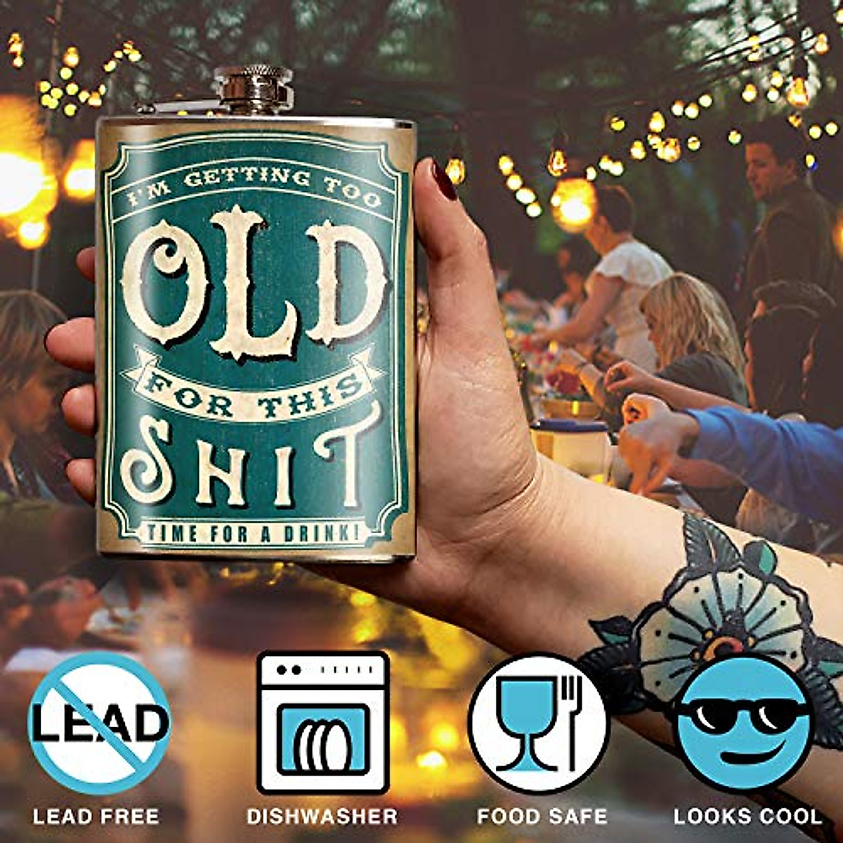 Too Old For This Shit Flask - Flasks For Liquor For Men - Funny Gifts For Men - Funny Gift - Cool Gifts - 8 Oz Stainless Steel Flask - Retirement Gifts For Men Funny - Hip Flask - Trixie and Milo