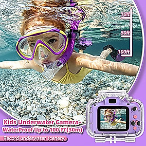 Miiulodi Kids Waterproof Camera - Birthday Gifts for 3 4 5 6 7 8 9 10 Year Old Girls 2 Inch IPS Screen Underwater Action Camera with 32 GB SD Card, Pool Toys for Kids Age 8-12 Pink