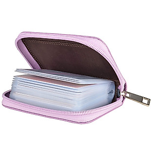 Easyoulife Genuine Leather Credit Card Holder Zipper Wallet With 26 Card Slots (Light Purple)