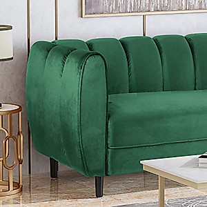Christopher Knight Home Miranda Velvet 3 Seater Sofa, Emerald, Dark Brown