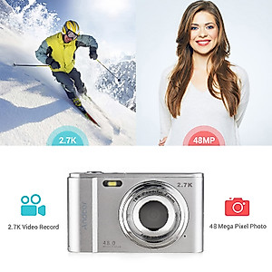 Andoer Portable Digital Camera 48MP 2.7K 2.88-inch IPS Screen 16X Zoom Auto Focus Self-Timer 128GB Extended Memory Face Detection Anti-Shaking with 2pcs Batteries Hand Strap Carry Pouch