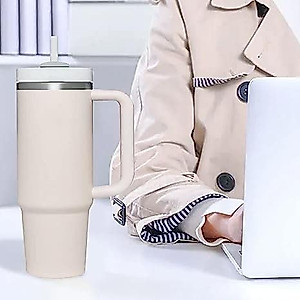 RaepperHan 40oz Car Travel Mug With Handle And Straw Lid | Stainless Steel Insulated Mug | Hot & Cold Drink Mug, Fitness & Sports Mug (White),RZSB01