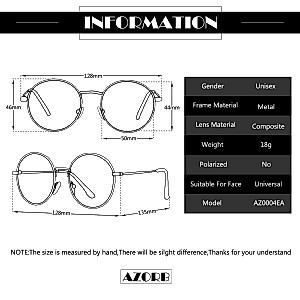 AZorb Round Clear Lens Glasses Classic Metal Frame Non-Prescription Eyeglasses for Women Men(gold)