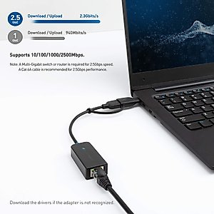 Cable Matters USB C to 2.5 Gigabit Ethernet Adapter, USB to 2.5 Gigabit Ethernet Adapter, Not Compatible with M2 Macs (2.5g Ethernet to USB, 2.5gbps Ethernet Port) -Compatible with Thunderbolt 4 USB 4