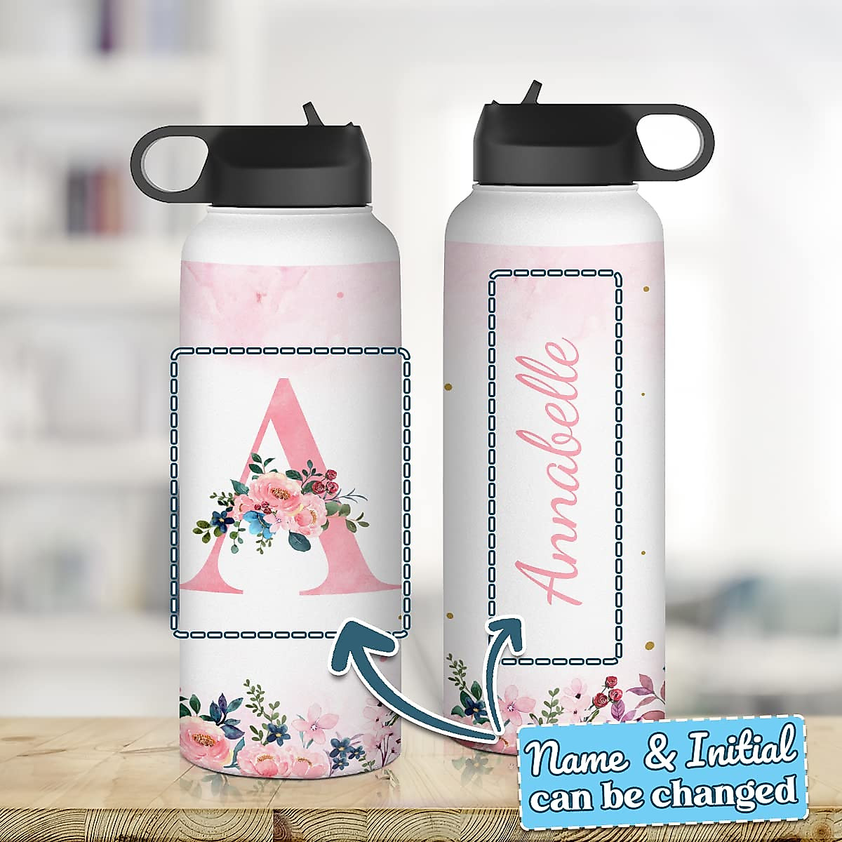 wowcugi Personalized Water Bottle Initial Letter Monogram Sport Stainless Steel Insulated Sports Bottles Custom Birthday Christmas Back To School Customized Gifts For Women Girls Kids Teen Tween