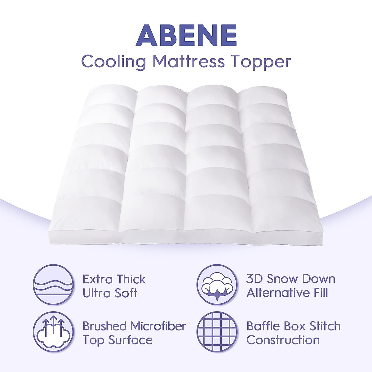 ABENE King Mattress Topper for Back Pain Relief, Extra Thick Mattress Pad Pillowtop, Soft Mattress Cover with Deep Pocket, Overfilled Down Alternative Filling, White