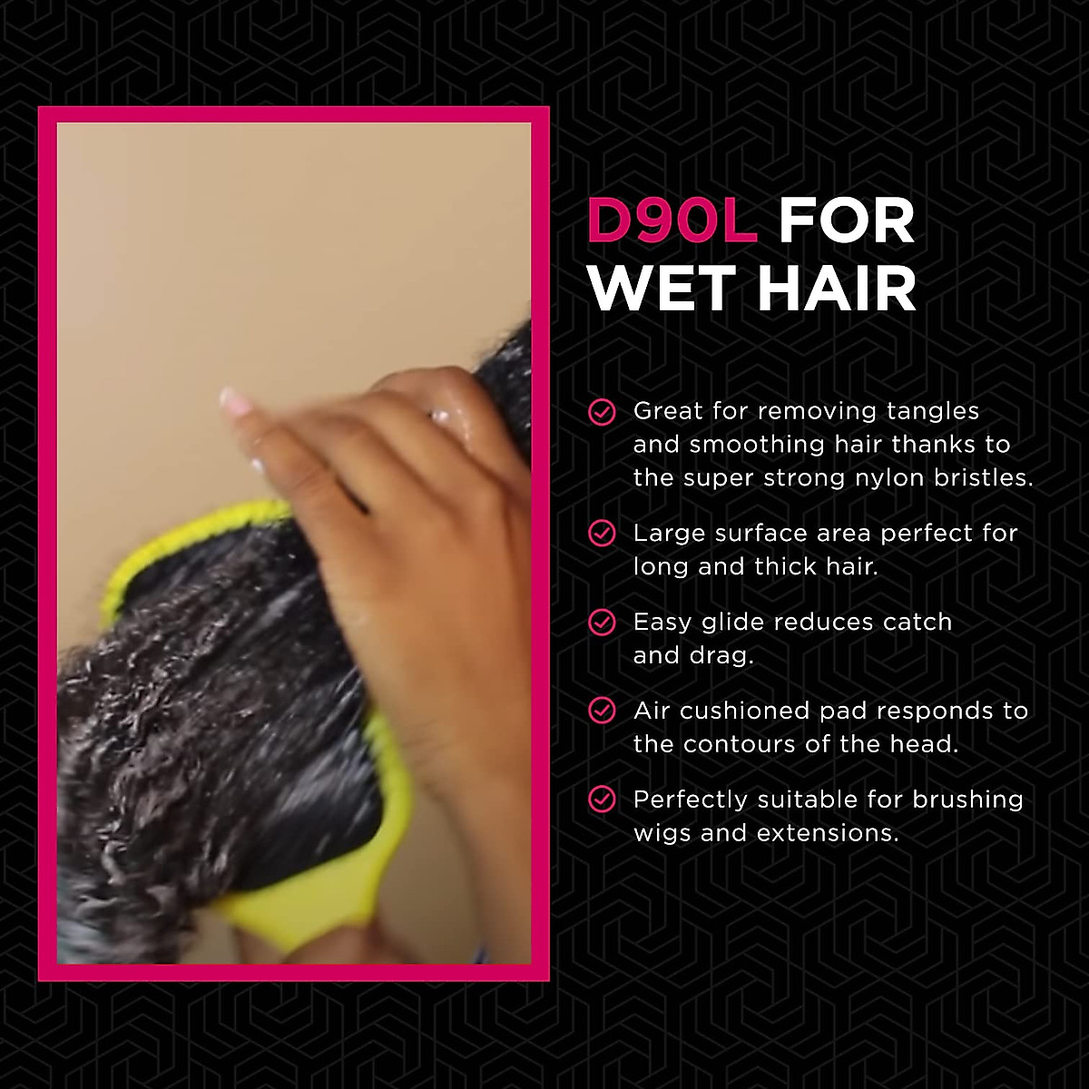 Denman Tangle Tamer Ultra (Violet) Detangling Paddle Brush For Curly Hair And Black Natural Hair - use with both Wet & Dry Hair, D90L