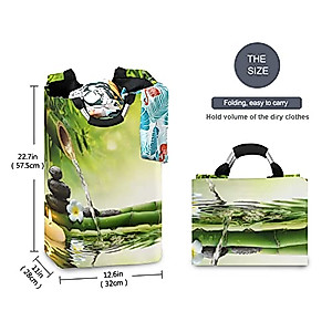 xigua Bamboo Stalks Candle and Basalt Stones Laundry Basket Waterproof Clothes Hamper Collapsible Durable Dirty Clothes Large Storage Laundry Organizer