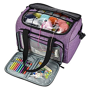 Kani Knitting Bag, Knitting Wool Yarn Tote Storage Bag with Shoulder Strap and Inner Divider for Wool, Needles, Yarn, Crochet Hooks, Knitting and Accessories Storage, No Accessories Included