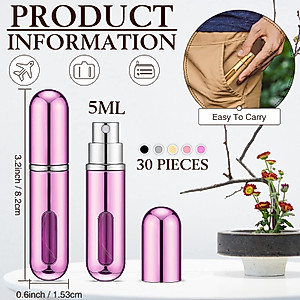 30 Pieces Refillable Perfume Atomizer Mini Refillable Spray Perfume Bottle in 5 ml with 10 Perfume Dispenser Pump Transfer Tool Travel Perfume Bottle Small Refillable Scent Pump Case (Multi Colors)