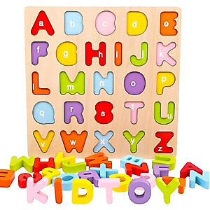 Alphabet Puzzle, WOOD CITY ABC Letter & Number Puzzles for Toddlers 1 2 3 Years Old, Preschool Learning Toys for Kids, Educational Name Puzzle Present for Boys and Girls (2 Pack)